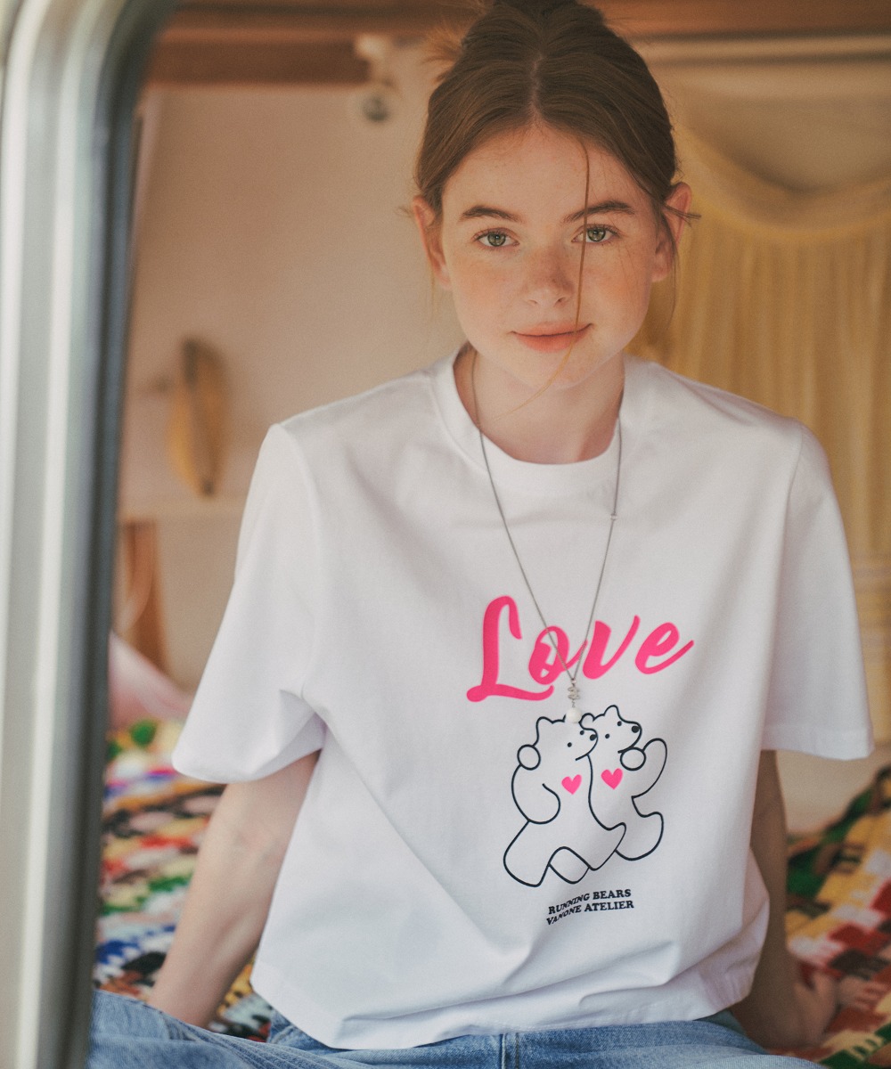 반원 아틀리에 A3452 크롭 Running bears 티셔츠_White - 위시버킷