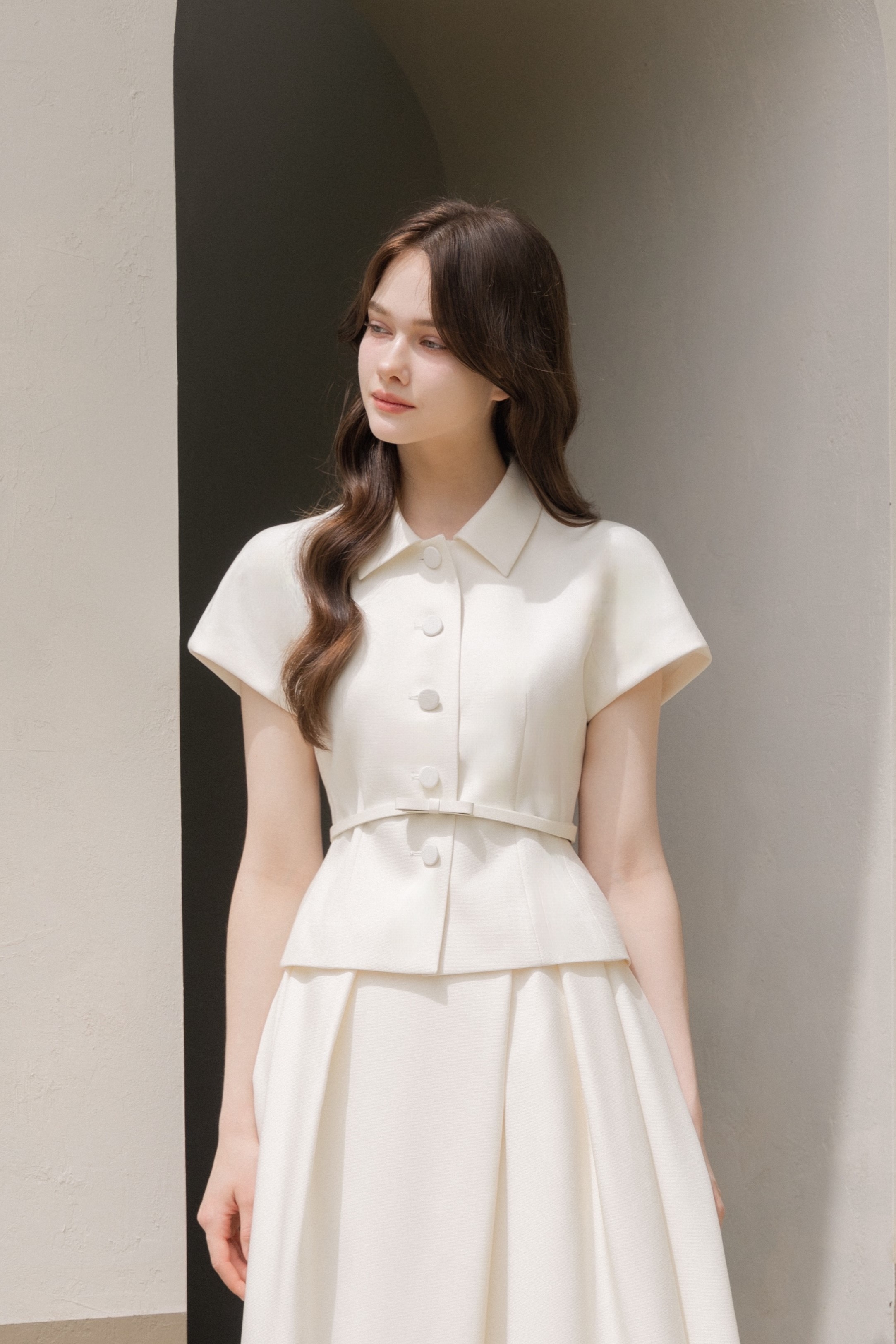 르로망 [with 케렌시아] Cap-sleeve Jacket(벨트 제공)/ Ivory(2color) - 위시버킷