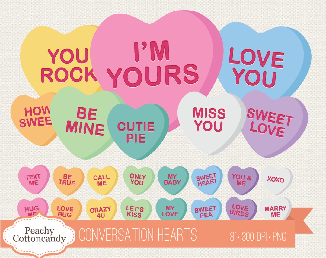 피치코튼캔디디 BUY 4 GET 50% OFF Conversation Heart clip art - conversation ...
