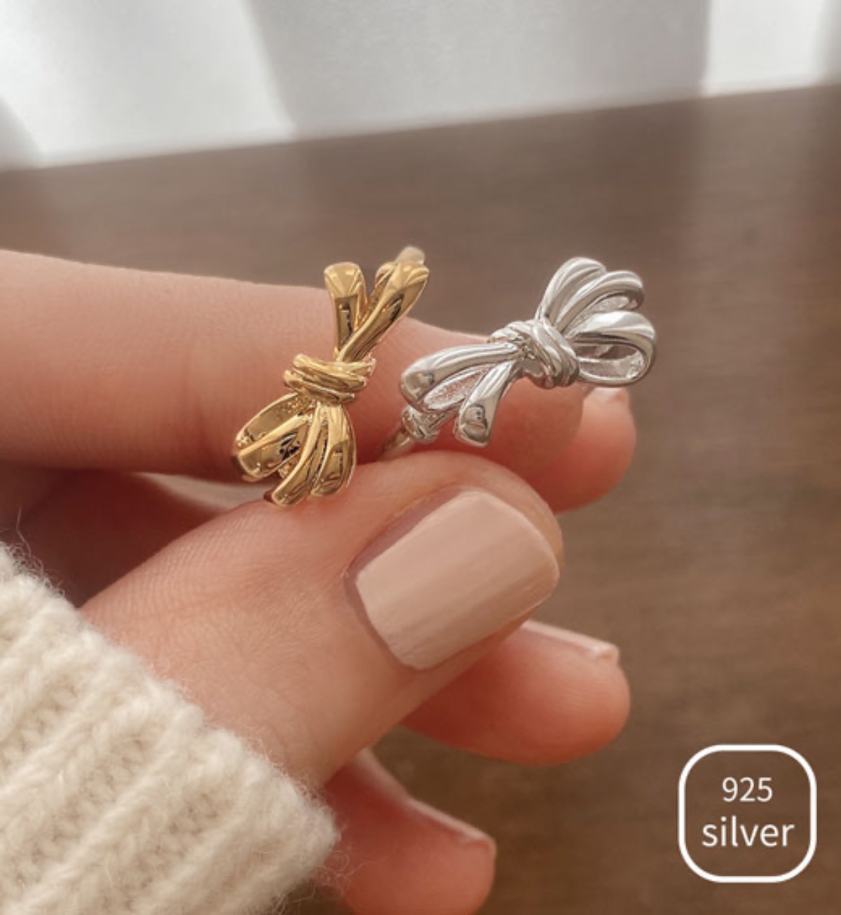 온미 [무배] 925실버 더블 라인 리본 번들 오픈링 반지 / 2color - 위시버킷