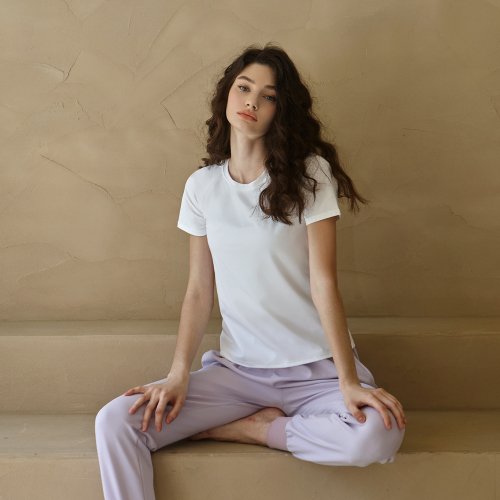 데비웨어 여성 요가복 DEVI-T0083-화이트 필라테스 쿨링 래글런 숏슬리브 - 위시버킷