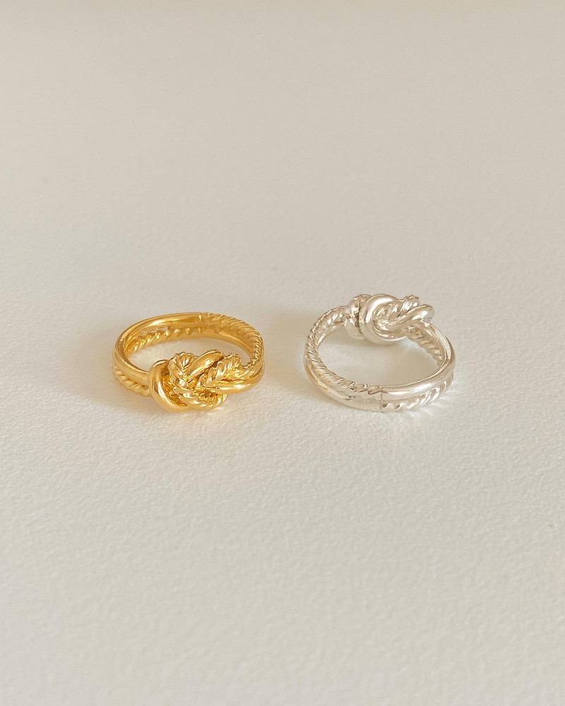 폴아이마이미 실버925 18k도금 믹스 투스트링 매듭 은 반지 - 위시버킷