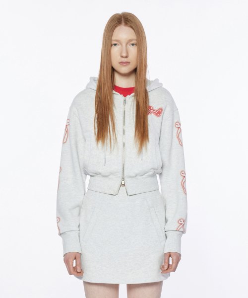 핍펫 Vintage Ribbon Crop Hoodie Zip-up (melange grey) - 위시버킷