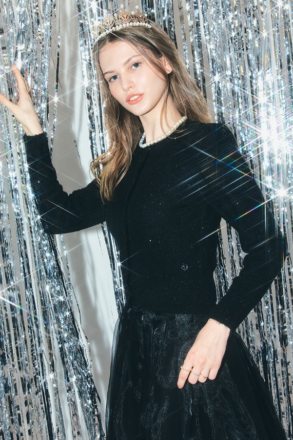 브라이드앤유 KAREN Round neck spangle knit cardigan (Black) - 위시버킷