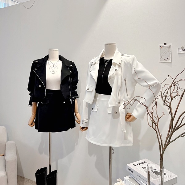 이프유마인 이프유마인 자켓스커트set가을신상 가을 또또 카라 포켓 크롭 숏 벨트 라이더 자켓 스커트 투피스 세트 셋업 2color 위시버킷
