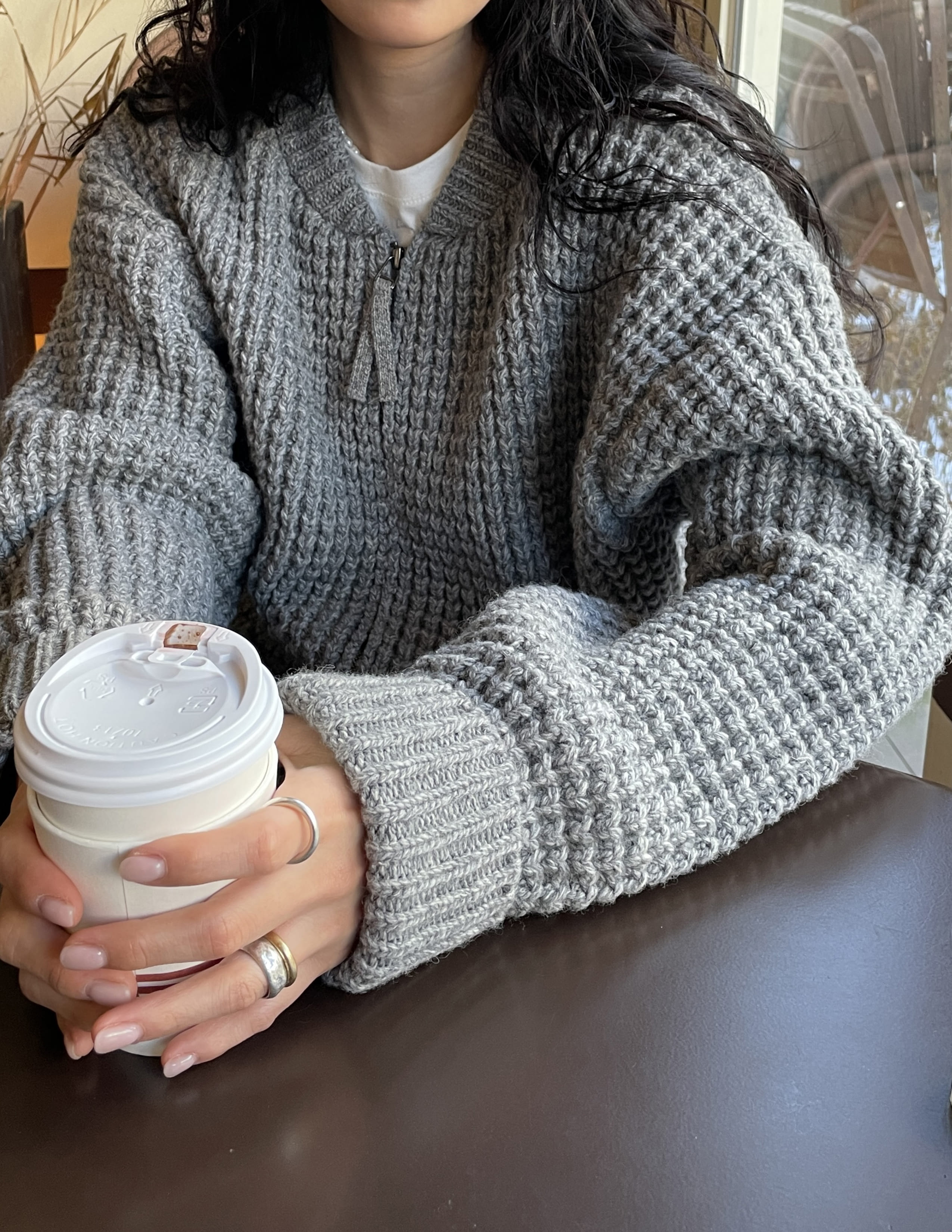 온고 merino wool waffle knit zip up - 위시버킷