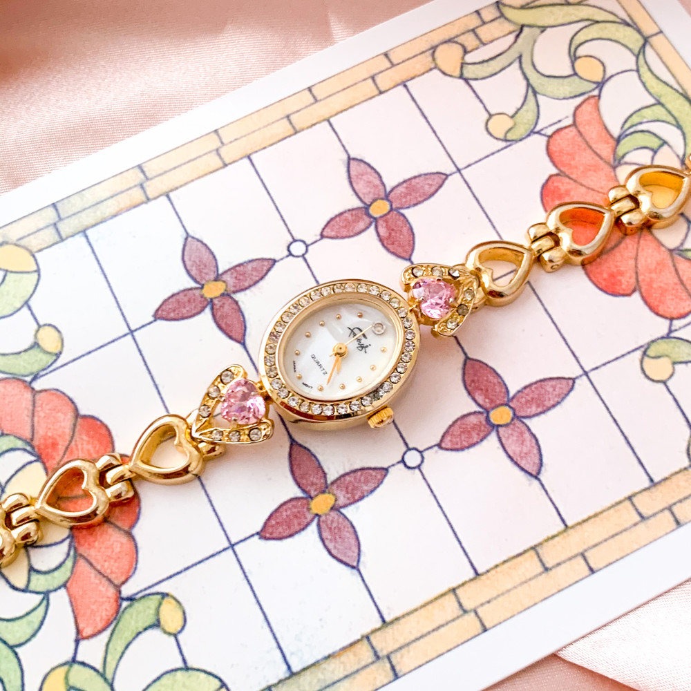 룰 [Faberge] Pink stone heart band watch - 위시버킷