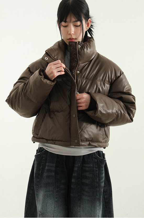 로컬맨션 matt leather cropped padding jumper - 위시버킷