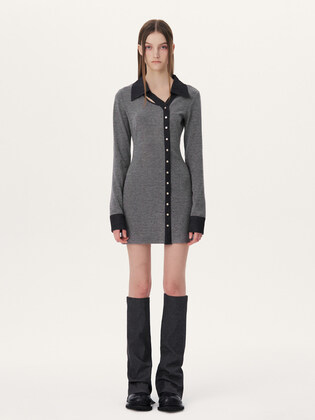 유즈 UNBALANCE CUT OUT SHIRT DRESS - CHARCOAL - 위시버킷