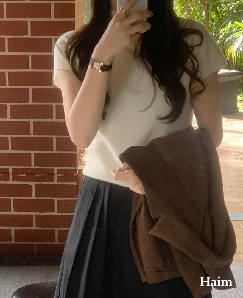 버베인 verveine 버베인 돌핀 모크넥 울 드랍숄더 니트 반팔 캡소매 페미닌 nt (3col) - 위시버킷