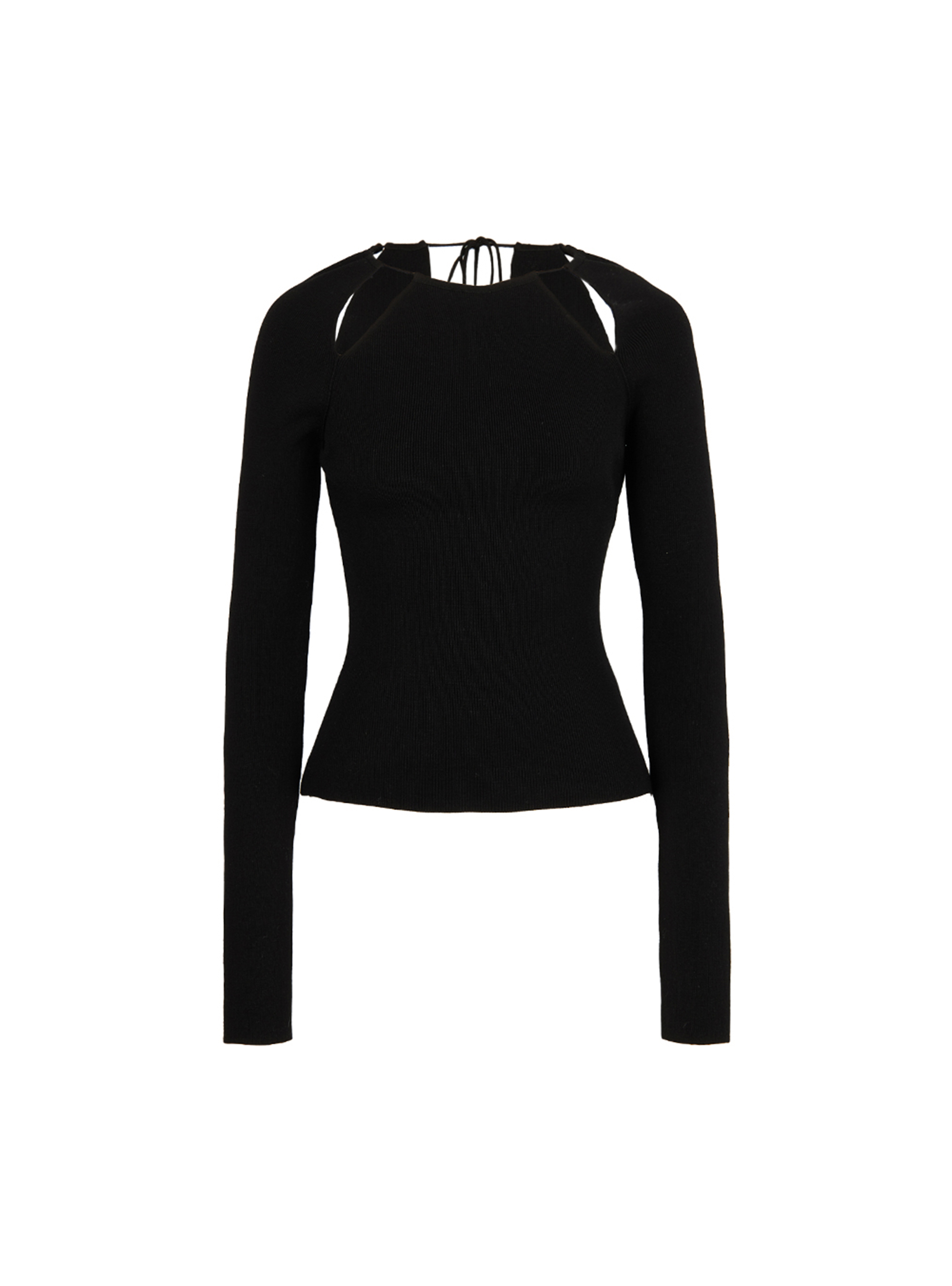 르비에르 NECK STRING RIBBED PULLOVER (BLACK) - 위시버킷