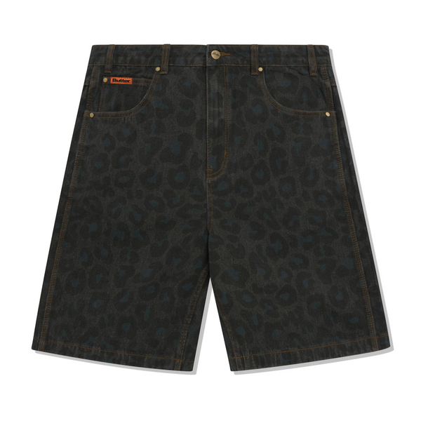 버터굿즈 Leopard Denim Shorts, Black - 위시버킷
