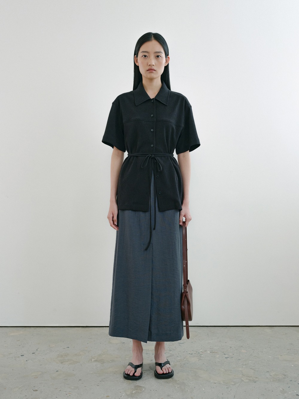 OFC Texture String Shirt (black) - 위시버킷
