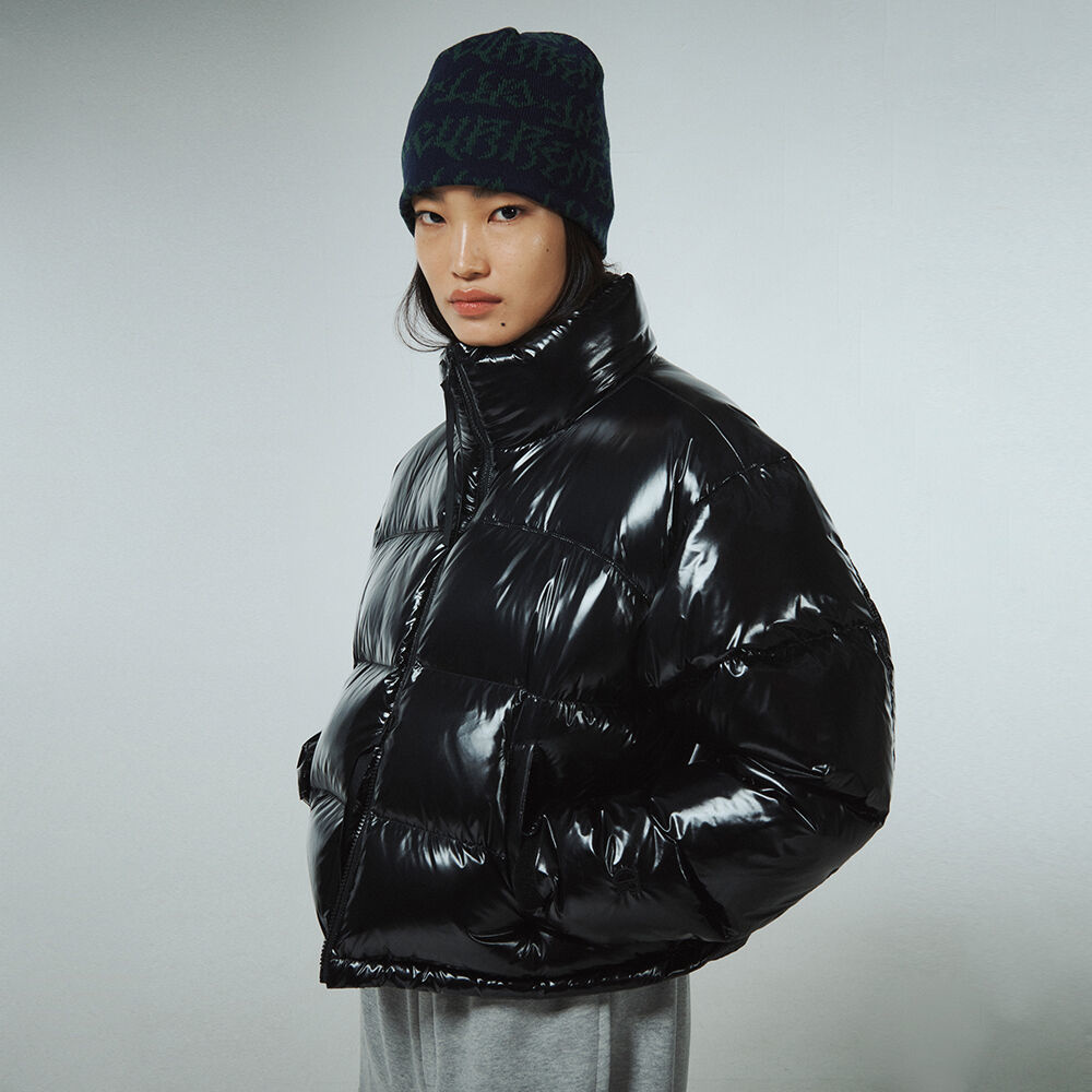 커렌트 SHORT PUFFER JACKET KA [GLOSSY BLACK] - 위시버킷