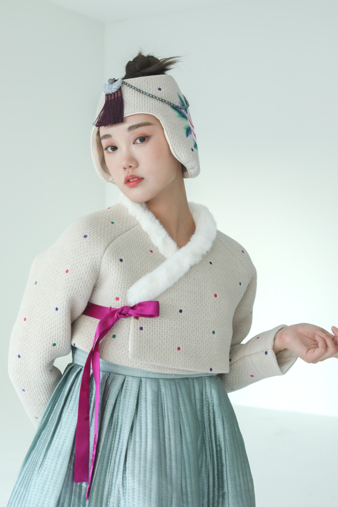 해진한복 [songhwa] 레인보우 도트 밍크트리밍 적삼 - 위시버킷