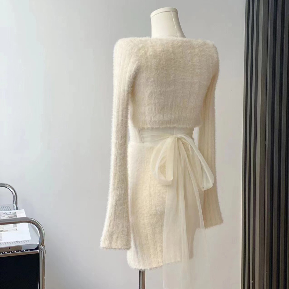 나블리 [ 롱,숏 ver ] 2c 생크림 리본 앙고라 set - 위시버킷