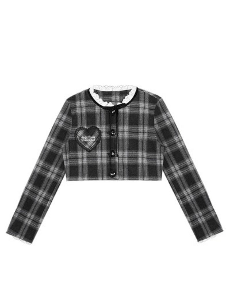 사기돌스 Girly Plaid Pattern Jacket + Skirt Setup【s0000003838】 - 위시버킷
