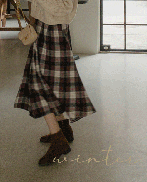리린 [LABEL] 솔드인 기모체크 플레어 스커트[size:F,1] - 위시버킷