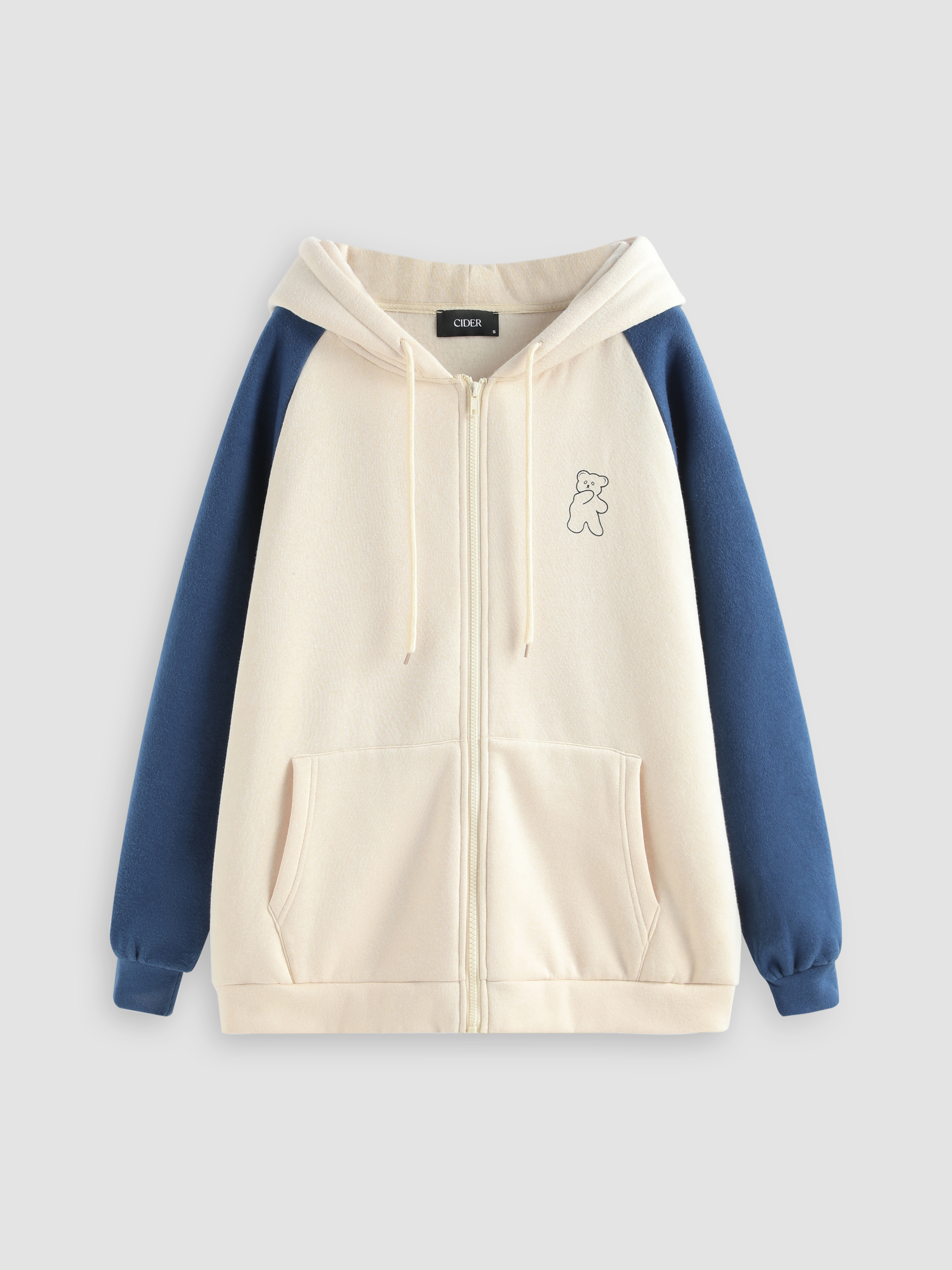 사이다 CIDER Two Tone Drawstring Bear Hoodie - 위시버킷