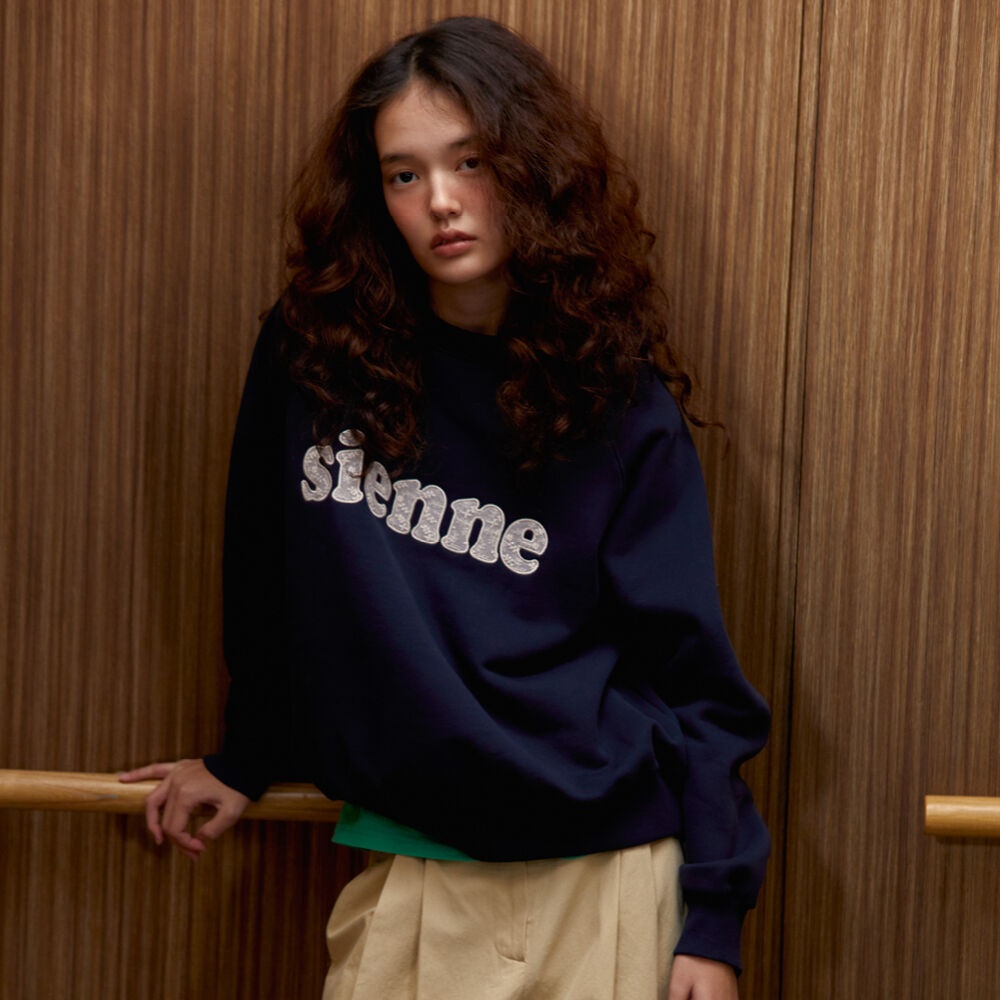 시엔느 [9차] Sienne Lace Sweatshirts (Navy) - 위시버킷