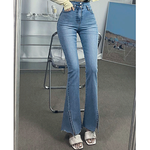 리썰 모델소장 스판 투버튼 앞트임 롱 하이웨스트 부츠컷 청바지 위시버킷