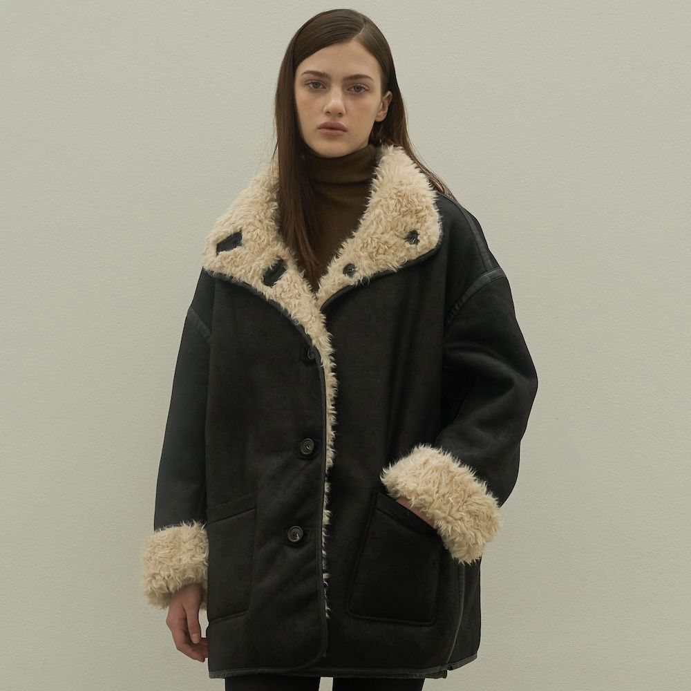 엘리오티 Mouton Fur Reversible Half Coat_2Color - 위시버킷