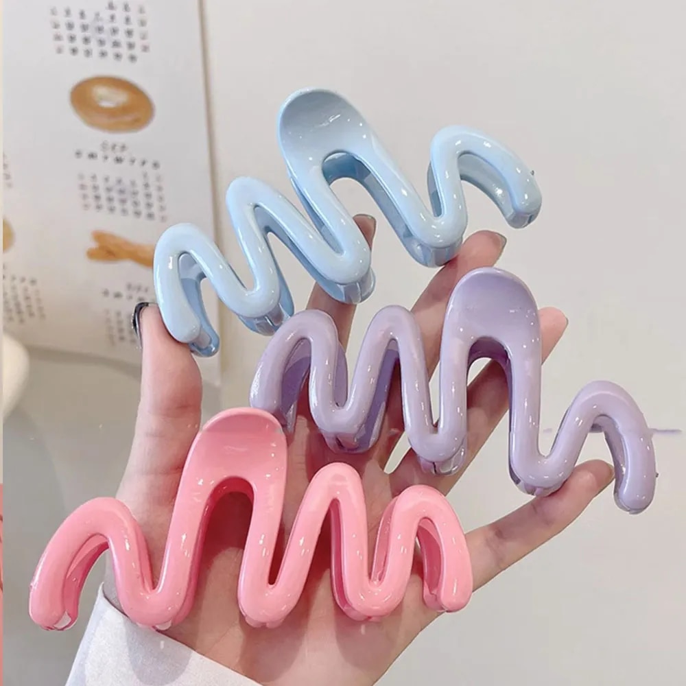 단색 상어 클립 웨이브 크로스 헤어 클로 우아한 기하학적 그립 클립 아크릴 포니테일 클립 헤어 액세서리 패션 한국 위시버킷