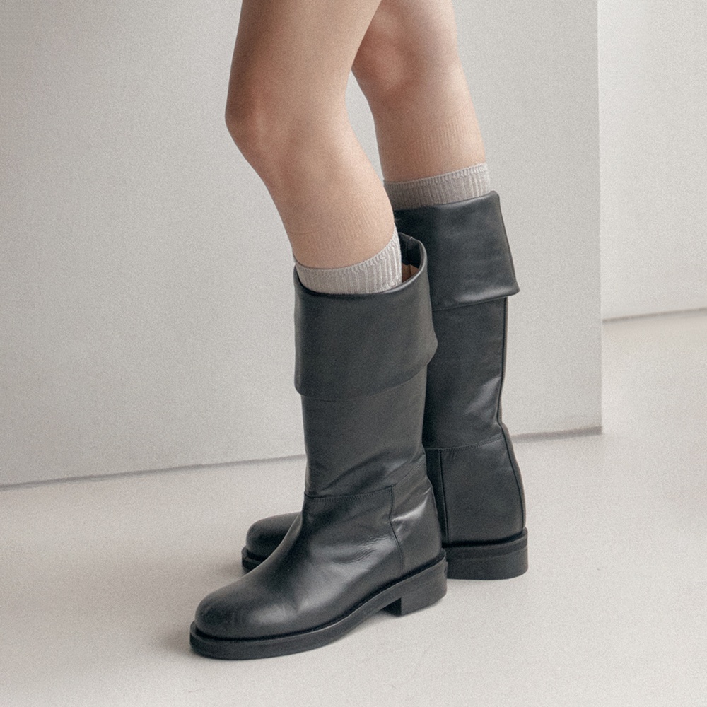로우클래식 LEATHER FOLDED BOOTS - BLACK - 위시버킷