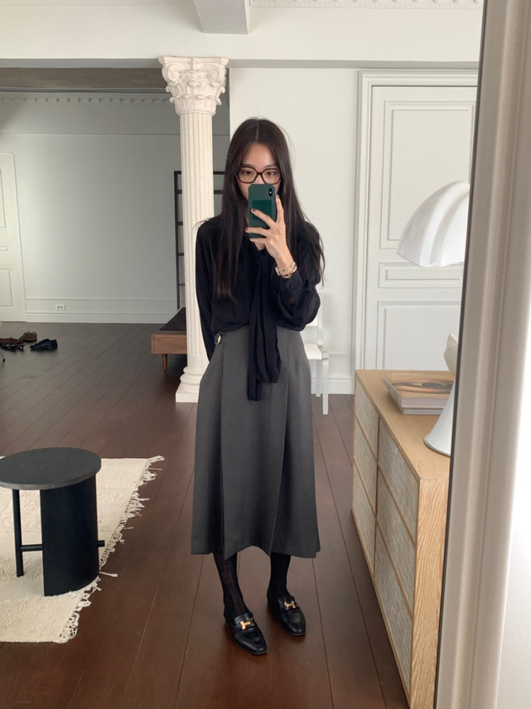 언더슨 [차콜M당일] underson 언더슨 레더 비조 롱 스커트 (2col) - 위시버킷