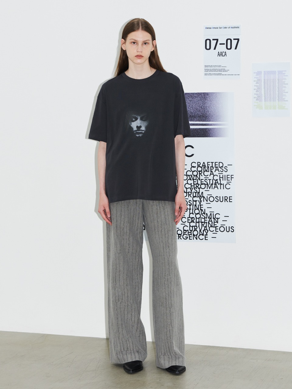 아카 [AACA] Pattern Wide Pants Gray - 위시버킷