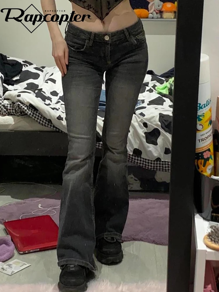 Rapcopter Rapcopter Y2k 타이 다이 플레어 청바지 빈티지 스트레치티 로우 웨이스트 바지 그런지 베이직 한국 엄마 청바지 캐주얼 스트리트웨어 90