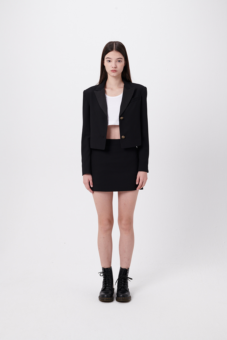 마우솔레움 Mini tuxedo cropped suit jacket - Black - 위시버킷