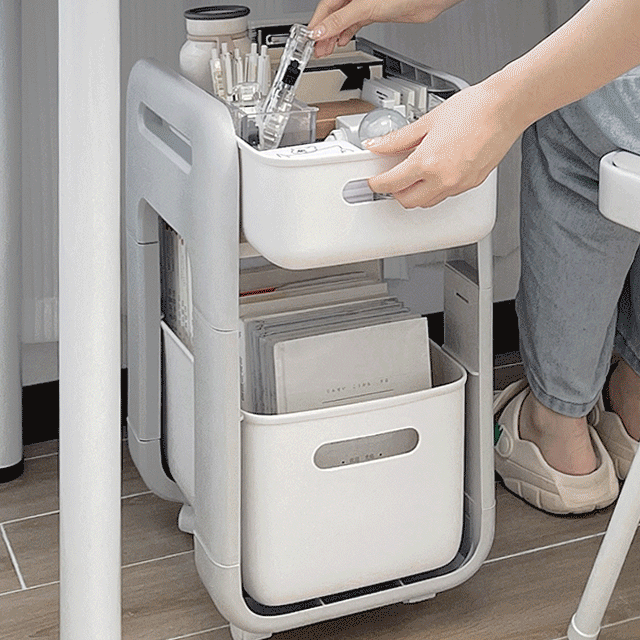 루시아이 라운드 엣지 2단 수납함 이동식 트롤리 데스크 책상 정리 정리함 보관함 화장품 간식 보관 서랍 다용도 슬라이드 선반 데스크테리어 생활 소품 수납 감성 인테리어 서류