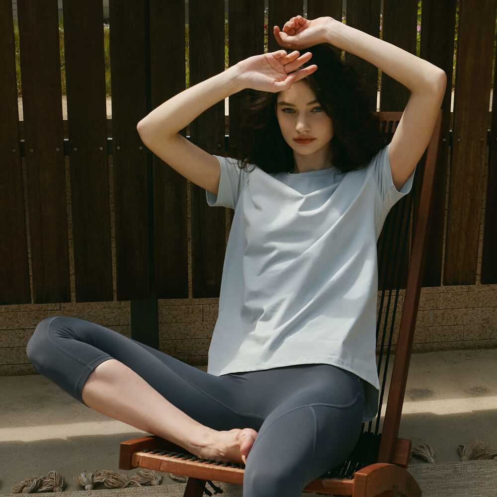 데비웨어 여성 요가복 DEVI-T0084-페일민트 필라테스 웨던 데일리 숏 슬리브 - 위시버킷