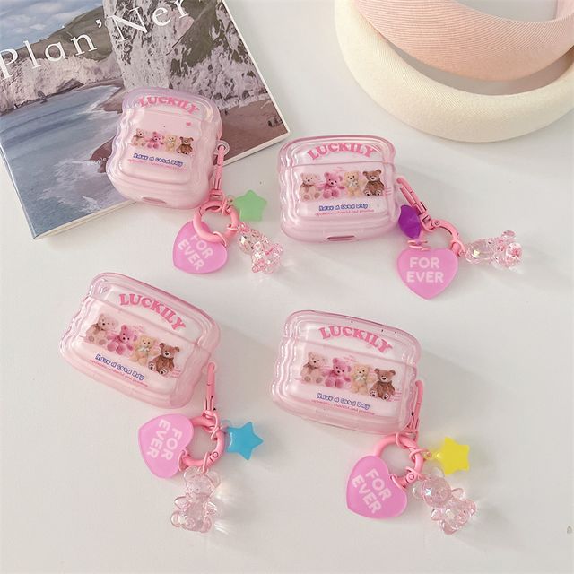 플포유 에어팟 핑크 곰돌이 곰인형 투명 하트 키링 젤리 실리콘 유니크 키치 힙 하이틴 귀여운 심플 특이한 커플 우정 친구 선물 이어폰 애플 케이스 에어팟케이스 1세대 2세대