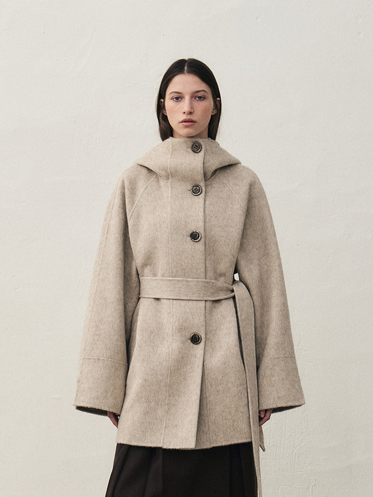 모한 RTF CAMEL SILK HOODED HALF COAT [HAND MADE]_D-OATMEAL - 위시버킷