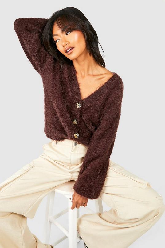 부후 Fluffy Knit Slouchy Crop Cardigan - 위시버킷