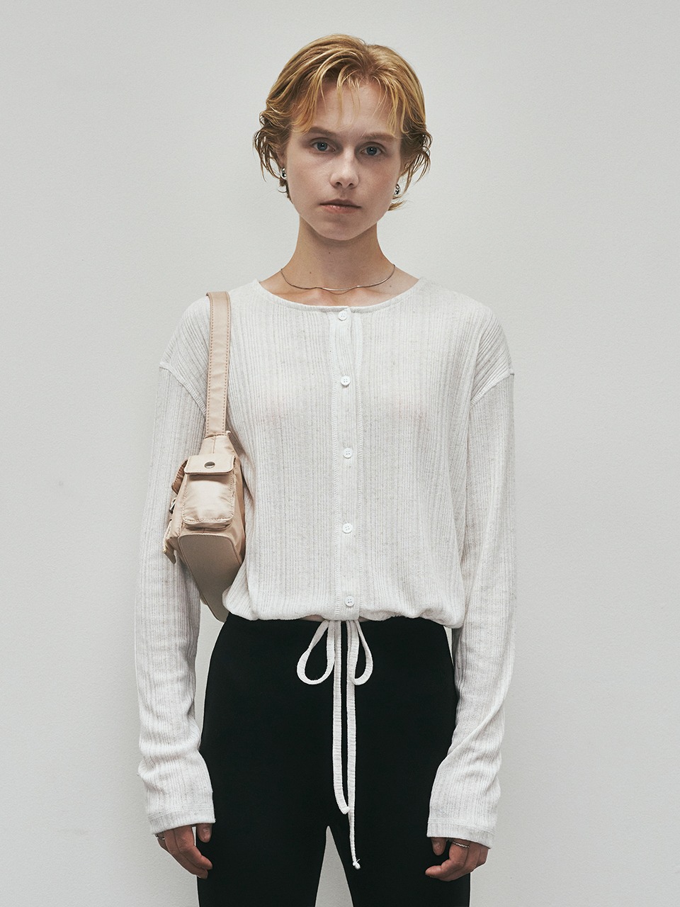 로에일 String Button Cardigan Top (Oatmeal) - 위시버킷