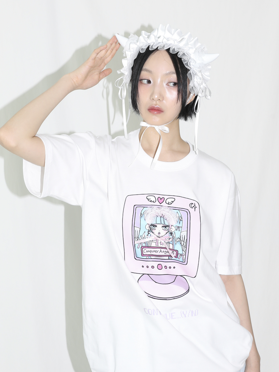 클럿 스튜디오 Computer Angel Half T-shirt - WHITE - 위시버킷