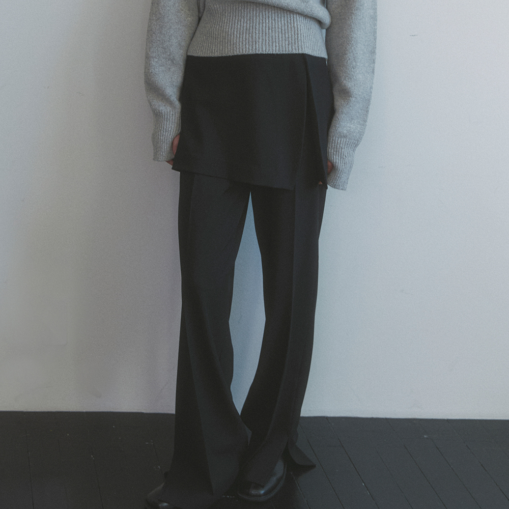 아워코모스 comos 1284 slit detail slacks layered skirt set up (black) - 위시버킷