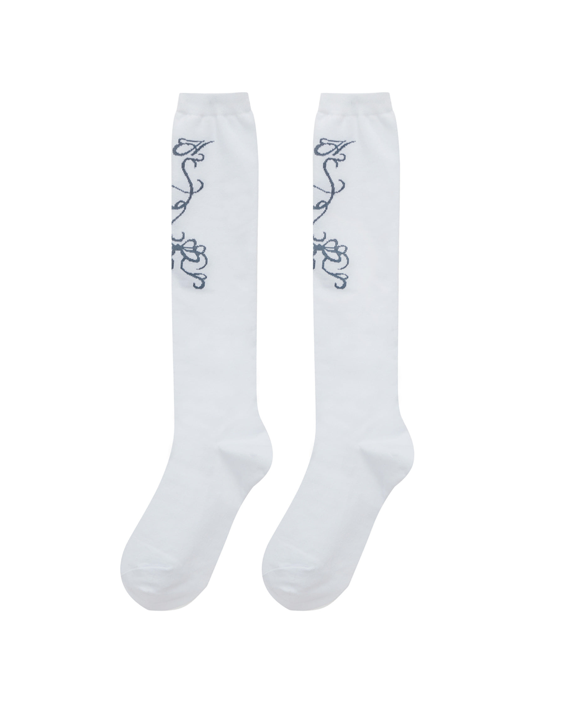 허그유어스킨 Front printed knee socks (white) - 위시버킷