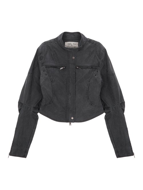 마뗑킴 WASHED DENIM BIKER JUMPER IN CHARCOAL - 위시버킷