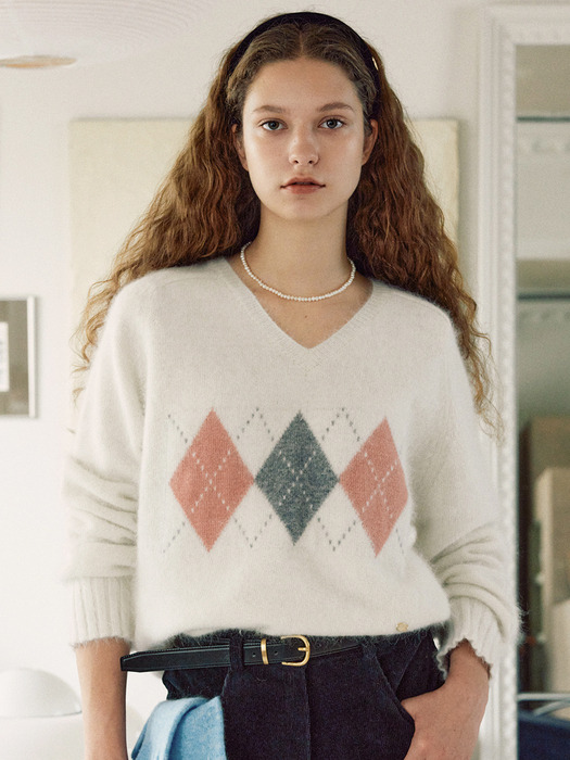 언에디트 T Angora Classic Argyle Knit_Marshmallow - 위시버킷