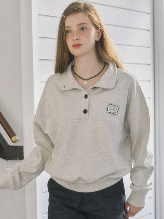 아워홉 Hope Button-down Sweatshirt - Oatmeal - 위시버킷