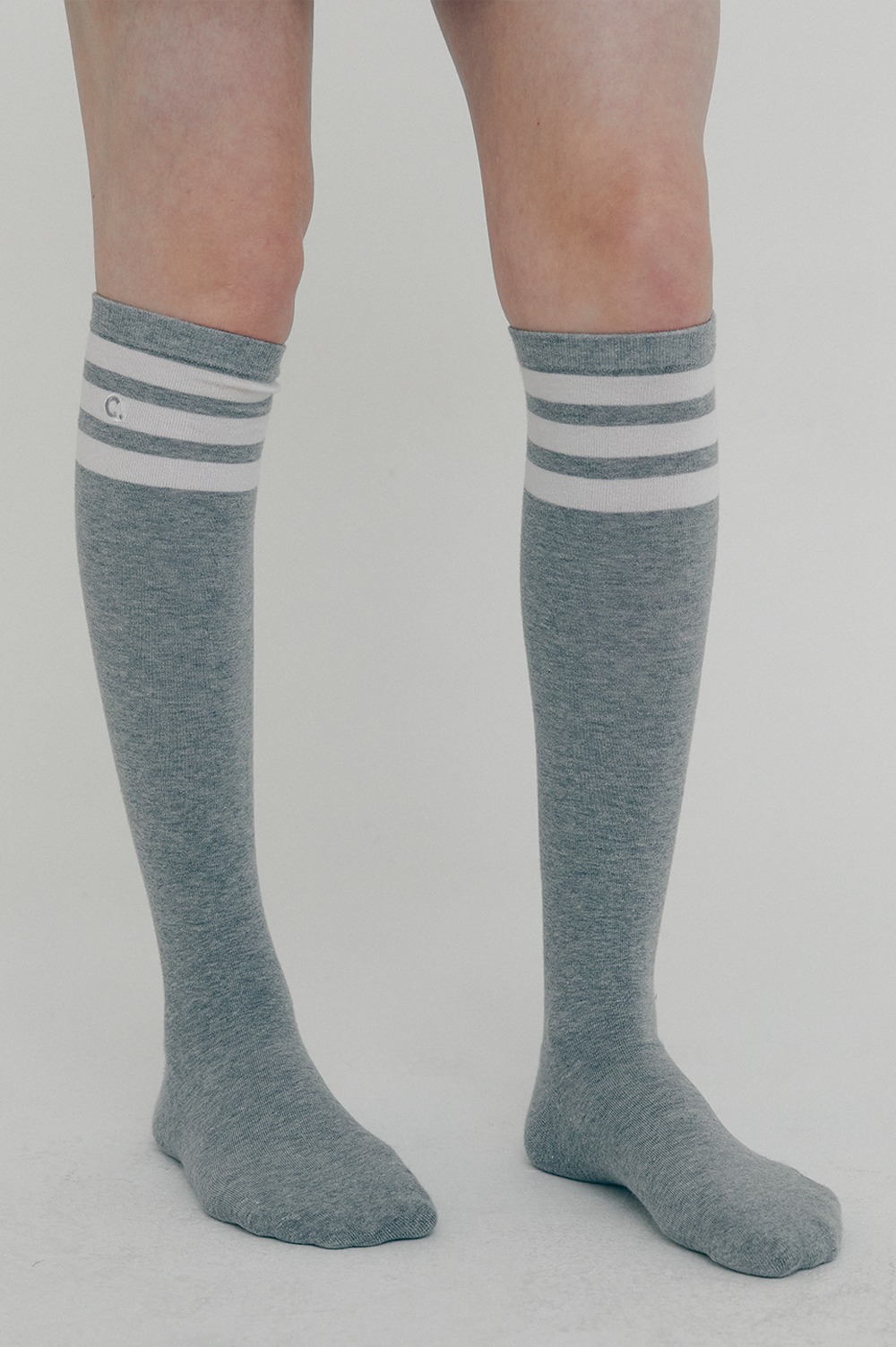 클로브 Stripe Knee Socks (Melange Grey) - 위시버킷