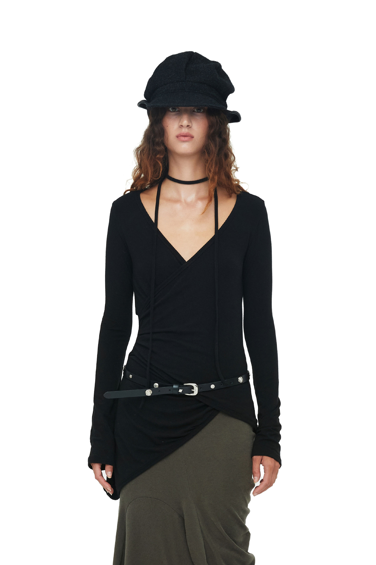 세릭 BACK-OPEN WRAP TOP / BLACK - 위시버킷