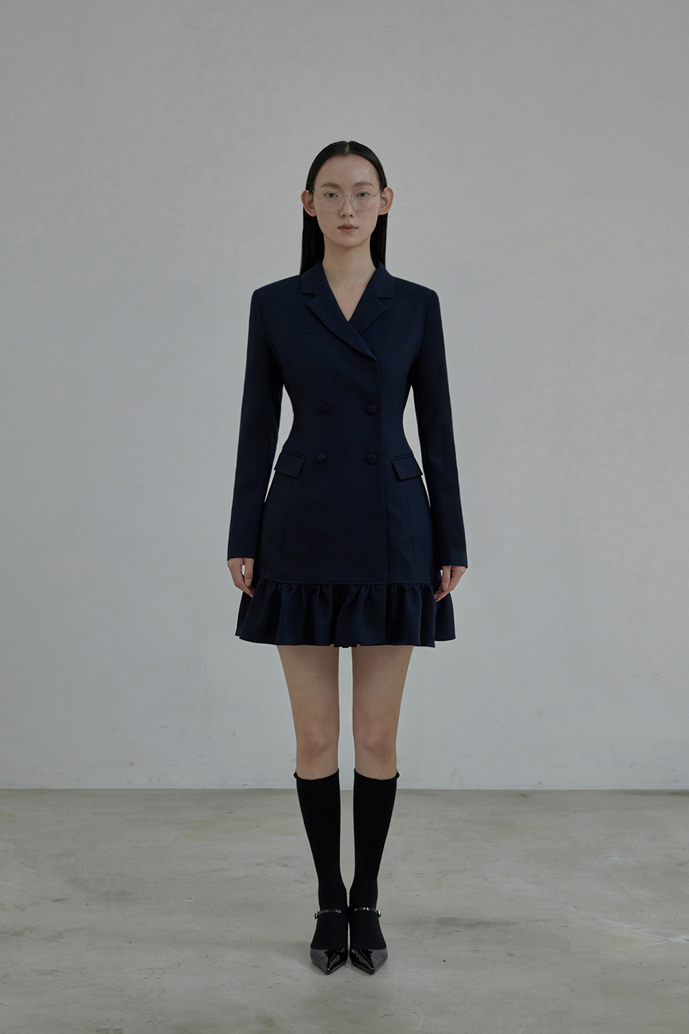 마우솔레움 Jenn flare suit jacket dress - Navy - 위시버킷