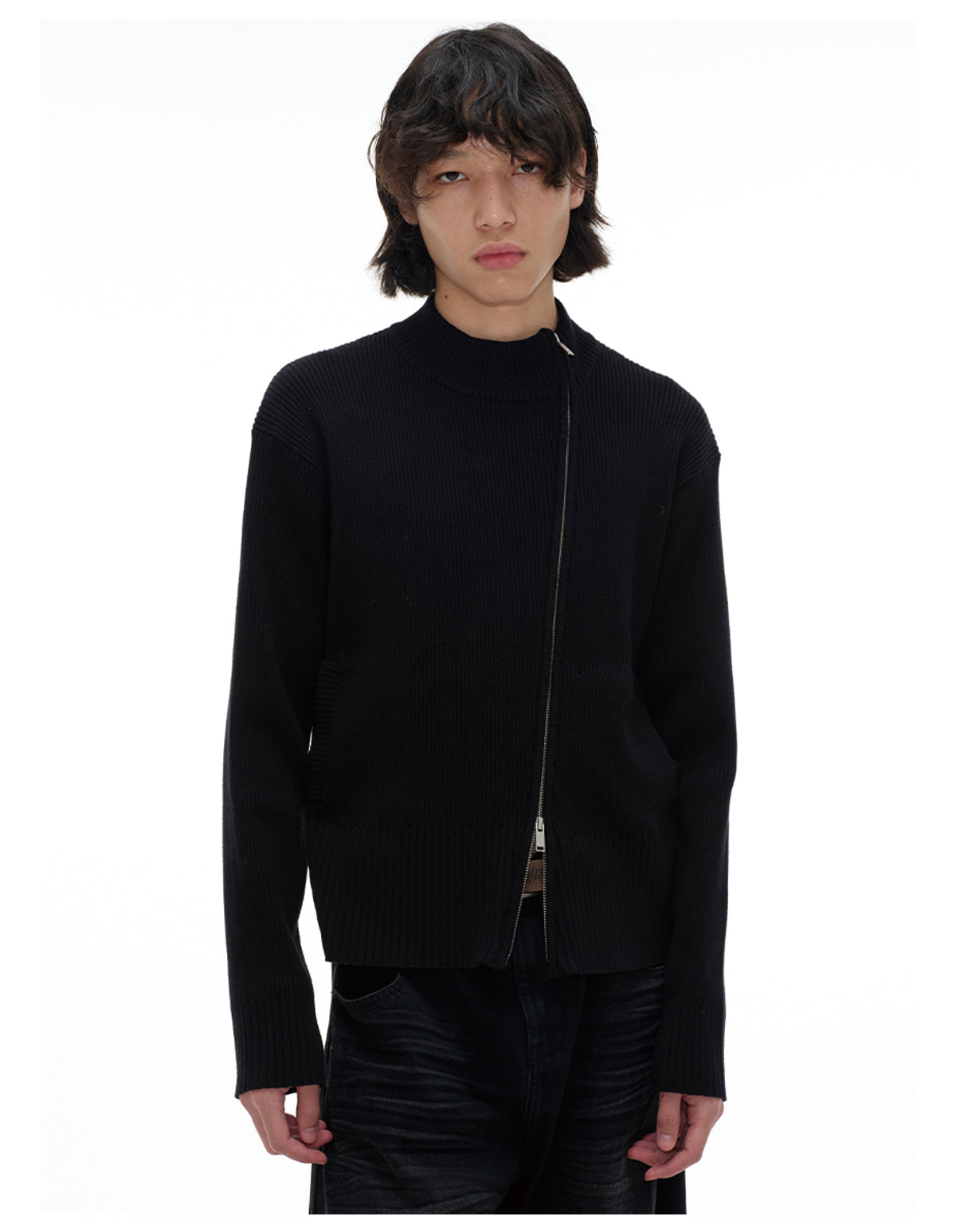 JCAESAR Diagonal Zipper Cardigan - 위시버킷
