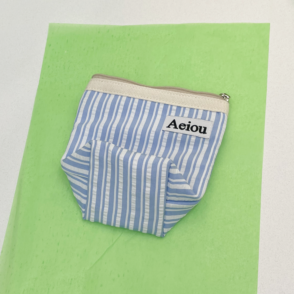 아에이오우 Aeiou Basic Pouch (M size) Bedding Blue Stripe - 위시버킷