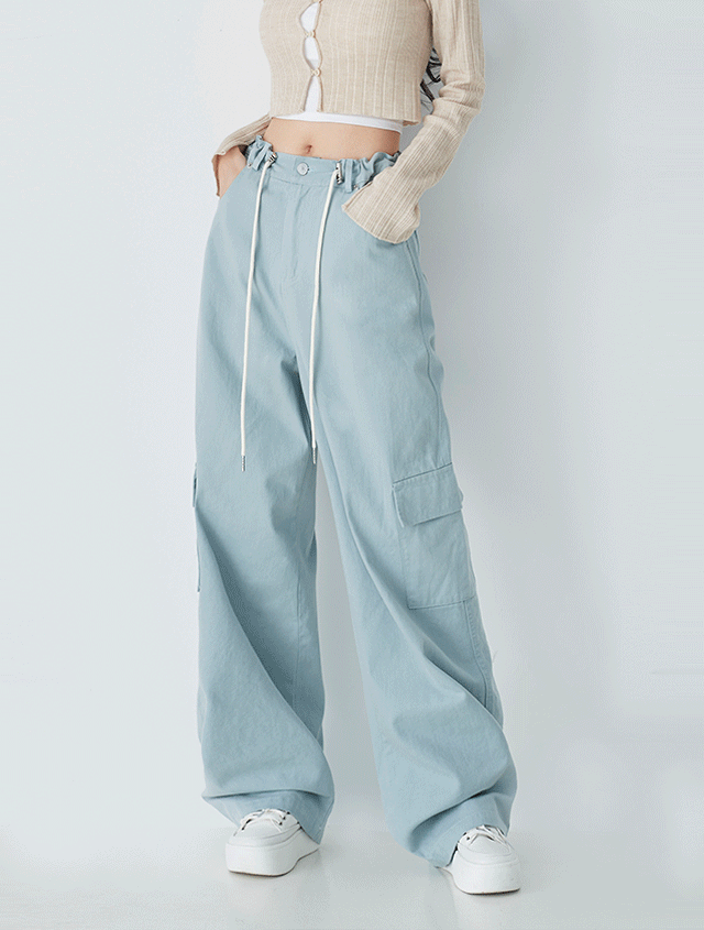 리틀마켓 오버핏 Y2k 허리 스트링 카고 롱 와이드 팬츠 Pc85b3 바지 건빵 면 코튼 소라 핑크 베이지 화이트 블랙 캐쥬얼 데일리 여행 캠퍼스 꾸안꾸 룩 봄 가을 간절기